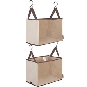 storage maniac 2-shelf hanging closet organizer, cloth hanging closet shelf, canvas hanging closet basket with hooks for dorm, apt, bedroom, college, garment rack, wardrobe, fabric with mesh