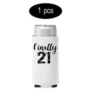 Veracco Finally 21 Cheers to 21 Years Twenty First Slim Can Coolie Holder 21st Birthday Gift Party Favors Decorations (Black/White, 6)