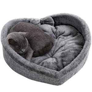 cat bed - heart pet bed for cats or small dogs, ultra soft short plush, anti-slip bottom, washable high resilience pp cotton, comfortable self warming autumn winter indoor sleeping cozy kitty teddy