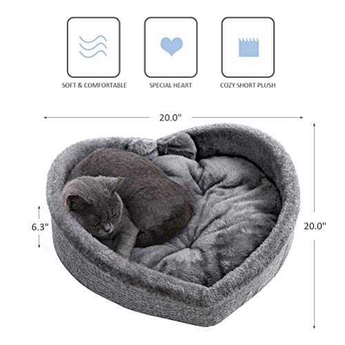 Cat Bed - Heart Pet Bed for Cats or Small Dogs, Ultra Soft Short Plush, Anti-Slip Bottom, Washable High Resilience PP Cotton, Comfortable Self Warming Autumn Winter Indoor Sleeping Cozy Kitty Teddy