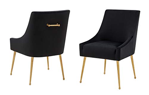 Limari Home Lombardo Collection Modern Style Velvet Upholstered Dining Chair with Back Handle (Set of 2), Black, Gold