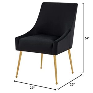 Limari Home Lombardo Collection Modern Style Velvet Upholstered Dining Chair with Back Handle (Set of 2), Black, Gold