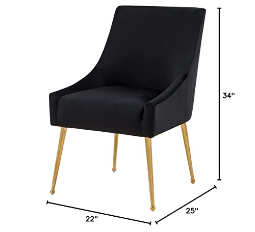 Limari Home Lombardo Collection Modern Style Velvet Upholstered Dining Chair with Back Handle (Set of 2), Black, Gold