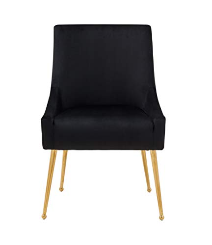 Limari Home Lombardo Collection Modern Style Velvet Upholstered Dining Chair with Back Handle (Set of 2), Black, Gold