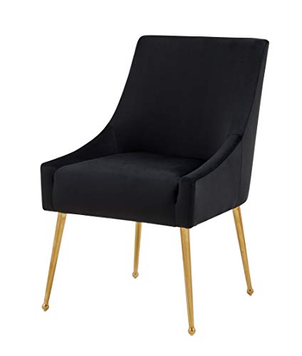 Limari Home Lombardo Collection Modern Style Velvet Upholstered Dining Chair with Back Handle (Set of 2), Black, Gold