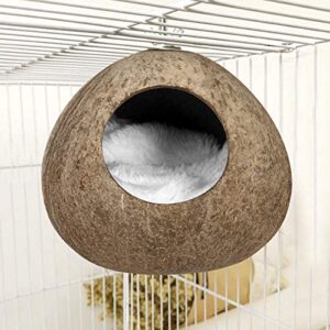 POPETPOP Nest for Birds Winter Warm Bird Nest House Natural Coconut Shell Simulation Birdhouse Grass Bird Hut Parakeet Nesting Box ï¼ˆNo Blanket