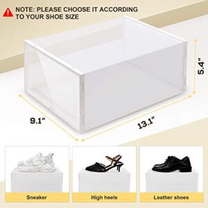 IPOW 12 Pack Thickened Clear Plastic Stackable Shoe Boxes, Foldable Shoe Organizer Sneaker Shoe Containers Shoe Storage Bins Drop Front Shoe Storage Boxes for Men, Women Kids