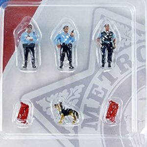 Metropolitan Police 8 Piece Diecast Set (3 Figurines, 1 Dog and 4 Accessories) for 1/64 Scale Models by American Diorama 76459