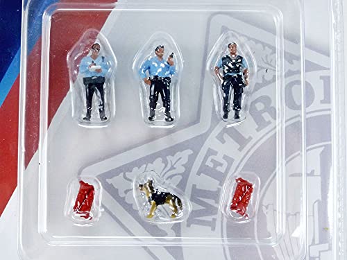 Metropolitan Police 8 Piece Diecast Set (3 Figurines, 1 Dog and 4 Accessories) for 1/64 Scale Models by American Diorama 76459