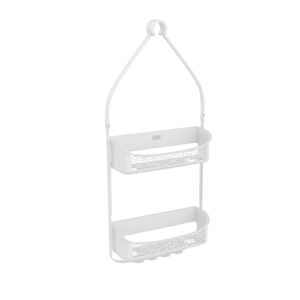 BLACK+DECKER 2-Way Convertible Hanging Anti-Swing Shower Caddy, 2 Way Adjustable Arm, Over The Door, Loofah & Razor Hooks, Storage & Organization, Large and Small Bottles and More, White