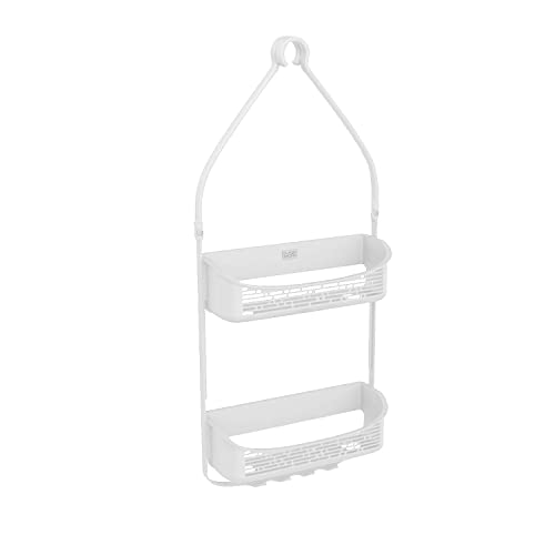 BLACK+DECKER 2-Way Convertible Hanging Anti-Swing Shower Caddy, 2 Way Adjustable Arm, Over The Door, Loofah & Razor Hooks, Storage & Organization, Large and Small Bottles and More, White