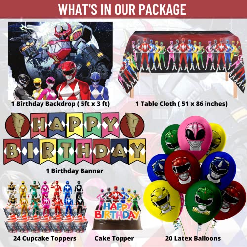 Nelton PW Birthday Party Supplies Includes Cake Topper, 24 Cupcake Toppers, 20 Latex Balloons, Happy Birthday Backdrop, 1 Table Cloth , 1 Banner