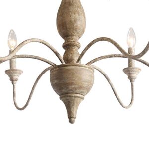 GEPOW 6-Light French Country Chandelier, Handmade Real Wood Farmhouse Chandelier, Distressed Finish Light Fixture for Dining Room, Living Room, Bedroom, Kitchen, Stairway