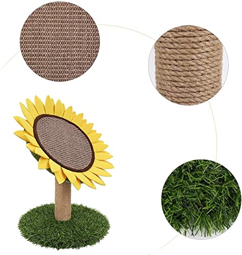 Lovely Caves Sunflower Cat Scratching Post with Sisal Covered, Cat Claw Scratcher Pole for Kitten, Flower Cat Tree Furniture Scratch Post