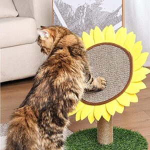 Lovely Caves Sunflower Cat Scratching Post with Sisal Covered, Cat Claw Scratcher Pole for Kitten, Flower Cat Tree Furniture Scratch Post