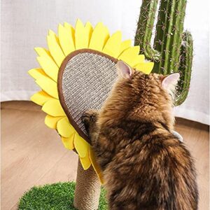 Lovely Caves Sunflower Cat Scratching Post with Sisal Covered, Cat Claw Scratcher Pole for Kitten, Flower Cat Tree Furniture Scratch Post