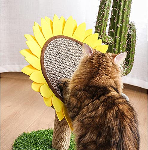 Lovely Caves Sunflower Cat Scratching Post with Sisal Covered, Cat Claw Scratcher Pole for Kitten, Flower Cat Tree Furniture Scratch Post