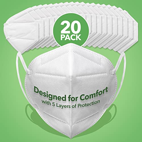 Disposable Face Mask 20 Pack, Earloop Face Protection, 5 Layer Protection Breathable Cup Dust Mask, Comfortable Adjustable Earloop Suitable