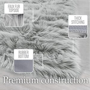 lalaLOOM Soft and Thick Faux Fur Rug, 5x7, Machine Washable, Super Fluffy Carpets for Bedroom and Living Room Floors, Durable Rubber Backing, Luxury Shag Area Rugs for Modern Interior, Soft Gray