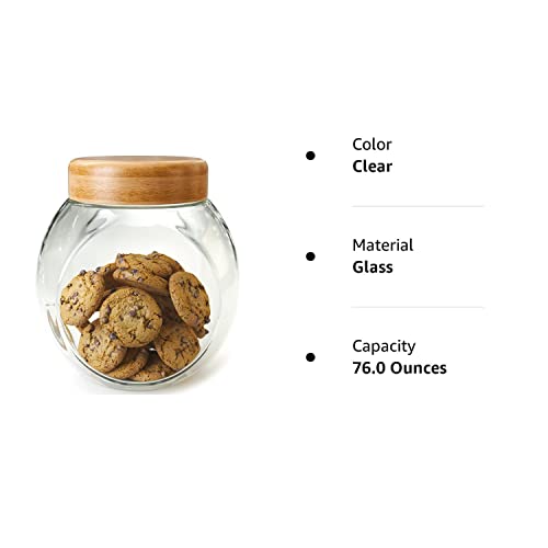 Glass Cookie Jar with Airtight Lids - Cookie, Pastries, Cake and Candy Jar, Dog Treat Container, BPA-Free Clear Glass Storage Container Canister - Cookie Jars For Kitchen Counter with Bamboo Lid -76oz