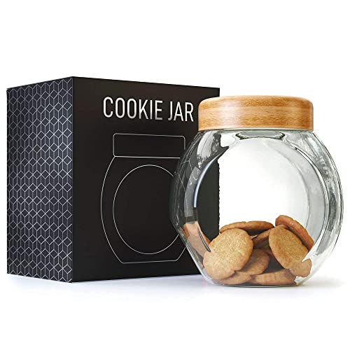 Glass Cookie Jar with Airtight Lids - Cookie, Pastries, Cake and Candy Jar, Dog Treat Container, BPA-Free Clear Glass Storage Container Canister - Cookie Jars For Kitchen Counter with Bamboo Lid -76oz