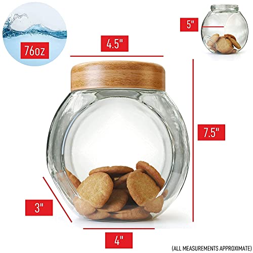 Glass Cookie Jar with Airtight Lids - Cookie, Pastries, Cake and Candy Jar, Dog Treat Container, BPA-Free Clear Glass Storage Container Canister - Cookie Jars For Kitchen Counter with Bamboo Lid -76oz