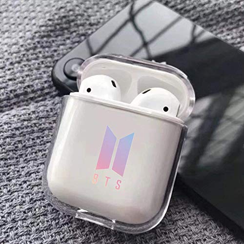 BTS Airpods Case Cute Clear Protective Cover Skin with Keychain for Girls BTS Merch Compatible with Apple Airpods 1&2