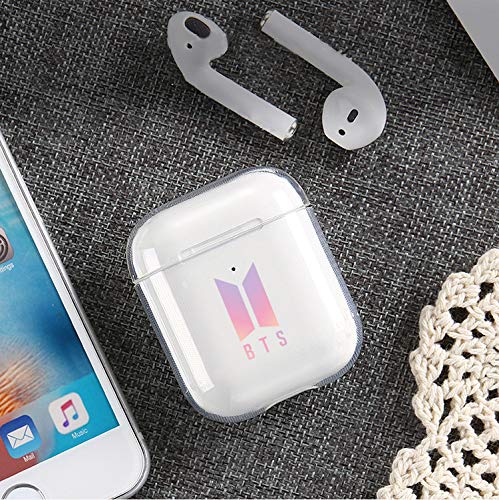 BTS Airpods Case Cute Clear Protective Cover Skin with Keychain for Girls BTS Merch Compatible with Apple Airpods 1&2