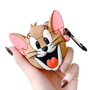 zostland wireless earphone case, adorable mouse thick soft portable keychain finger ring protective silicone skin cover case compatible with apple airpods case 2&1 (airpods 1/2,mouse)