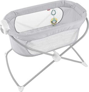 fisher-price baby crib soothing view vibe bassinet portable cradle with music vibrations and slim fold for travel, hearthstone