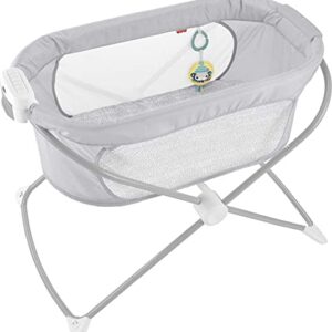 Fisher-Price Baby Crib Soothing View Vibe Bassinet Portable Cradle with Music Vibrations and Slim Fold for Travel, Hearthstone