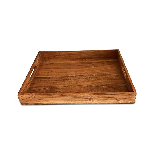 Kaizen Casa |Wooden Rectangular Serving Tray, Wood Plate, Tea/Drink Platter, Dinner Serving Tray, Snack Tray |Size_16"x 12" x 2” |Home Restaurants Coffee, Food, Breakfast, Dinner Décor