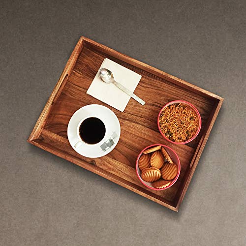 Kaizen Casa |Wooden Rectangular Serving Tray, Wood Plate, Tea/Drink Platter, Dinner Serving Tray, Snack Tray |Size_16"x 12" x 2” |Home Restaurants Coffee, Food, Breakfast, Dinner Décor