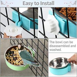 kathson Bird Parrots Feeding Cups, Stainless Steel Coop Cup Food & Water Bowl Feeder Dish Cup with Parrots Perch Stand Platform Toys for Lovebird Budgies Finches Cockatiel(7 PCS)