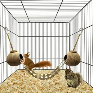 Hamiledyi Coconut Bird Nest Hut with Ladder Hanging Birds Hide House Toy for Cage Natural Coco Shell Hideaway for Parakeet Lovebirds Finch Syrian Hamster Gecko Squirrel Climbing