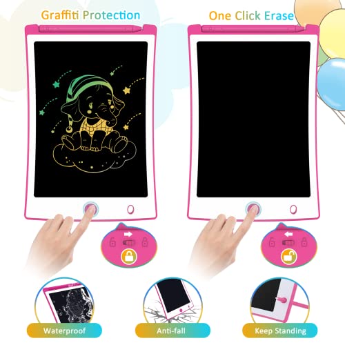 JefDiee LCD Writing Tablet Colourful Kids Drawing Writing Boards, Electronic Learning and Education Toys, Doodle Scribbler Boards Gifts for Kids and Toddlers at Home, School and Kindergarten (Pink)