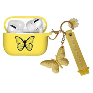 Airpods Pro Case Butterfly Keychain, Comfortable Soft Silicone Butterfly Pendant and Shockproof Dust Plug Cover for Women Girls Compatible with Apple Airpod Pro Wireless Case 2019 (Yellow Butterfly)