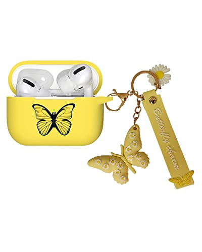 Airpods Pro Case Butterfly Keychain, Comfortable Soft Silicone Butterfly Pendant and Shockproof Dust Plug Cover for Women Girls Compatible with Apple Airpod Pro Wireless Case 2019 (Yellow Butterfly)