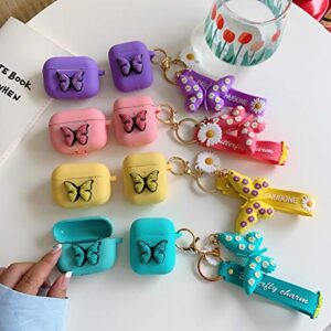 Airpods Pro Case Butterfly Keychain, Comfortable Soft Silicone Butterfly Pendant and Shockproof Dust Plug Cover for Women Girls Compatible with Apple Airpod Pro Wireless Case 2019 (Yellow Butterfly)