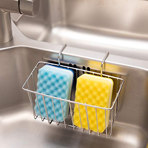 Kitchen Sponge Holder, Kitchen Sink Caddy, Stainless Steel Rust Proof Kitchen Brush Soap Dishwashing Liquid Drainer Rack