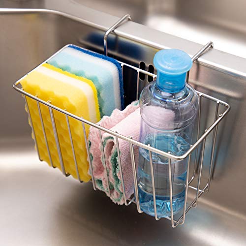 Kitchen Sponge Holder, Kitchen Sink Caddy, Stainless Steel Rust Proof Kitchen Brush Soap Dishwashing Liquid Drainer Rack