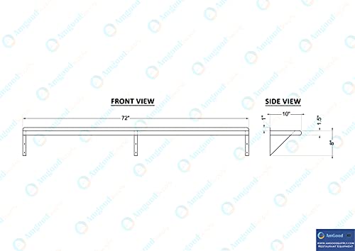 10" X 72" Stainless Steel Wall Shelf | Metal Shelving | Garage, Laundry, Storage, Utility Room | Restaurant, Commercial Kitchen | NSF…