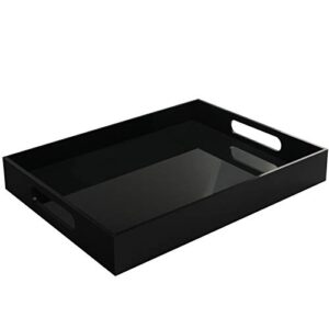 tasybox black serving tray, acrylic decorative serving trays with handles for kitchen dining room table ottoman vanity countertop 16" x 12"