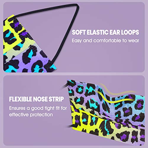 Kids' 60-Pack Individually Packaged Disposable Face Masks Leopard Gradient Pattern Ear Loop Hidden Nose Metal Strip Rainbow