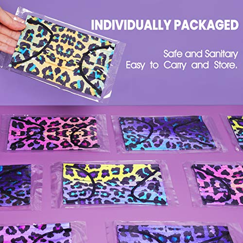 Kids' 60-Pack Individually Packaged Disposable Face Masks Leopard Gradient Pattern Ear Loop Hidden Nose Metal Strip Rainbow