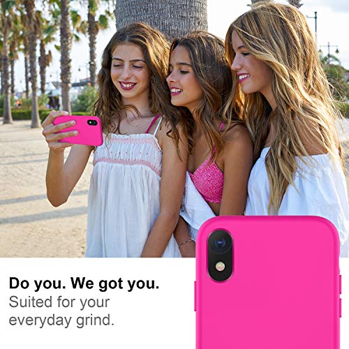 DEENAKIN iPhone Xr Case with Screen Protector,Soft Flexible Silicone Gel Rubber Bumper Cover,Slim Fit Shockproof Protective Phone Case for iPhone Xr Hot Pink