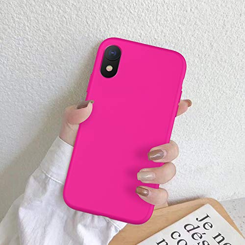 DEENAKIN iPhone Xr Case with Screen Protector,Soft Flexible Silicone Gel Rubber Bumper Cover,Slim Fit Shockproof Protective Phone Case for iPhone Xr Hot Pink