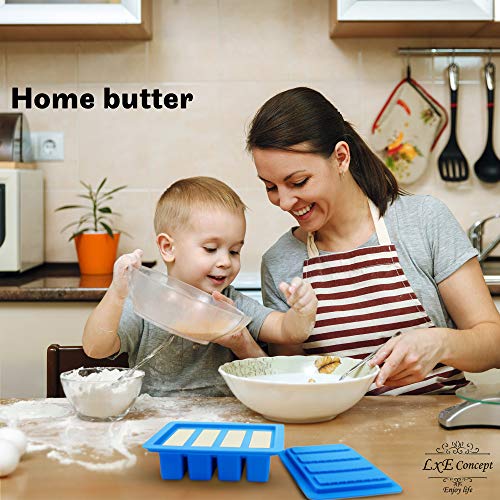 Butter Mold and Stainless Steel Spreader - Silicone Butter Tray Container with Lid 4 Stick Forms for Making Herb Butter Candles Baking Cookies-Round and Serrated Edges Slicer-Smart Kitchen Gadget