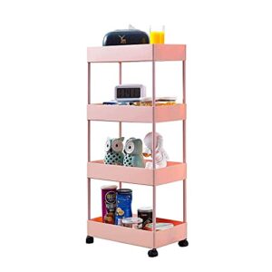 4-Tier Rolling Cart Narrow Utility Cart Slide Out Storage Rack for Narrow Corner Gap Kitchen Bathroom Bedroom Laundry(Pink)