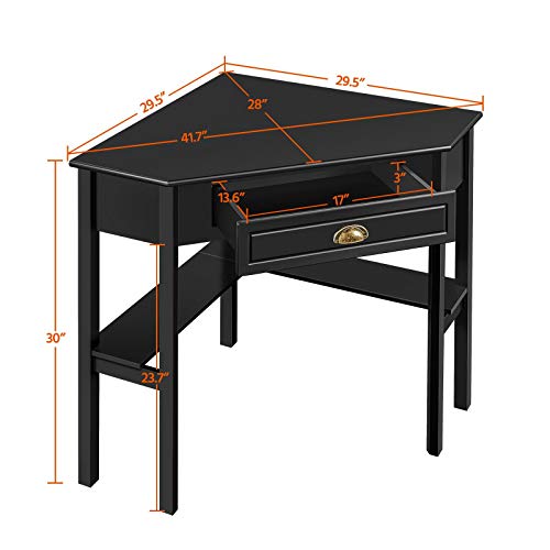 Topeakmart Home Office Writing Computer Desk with Shelves and Drawers, Corner Desk Laptop PC Table Working Station for Home Workers, Black